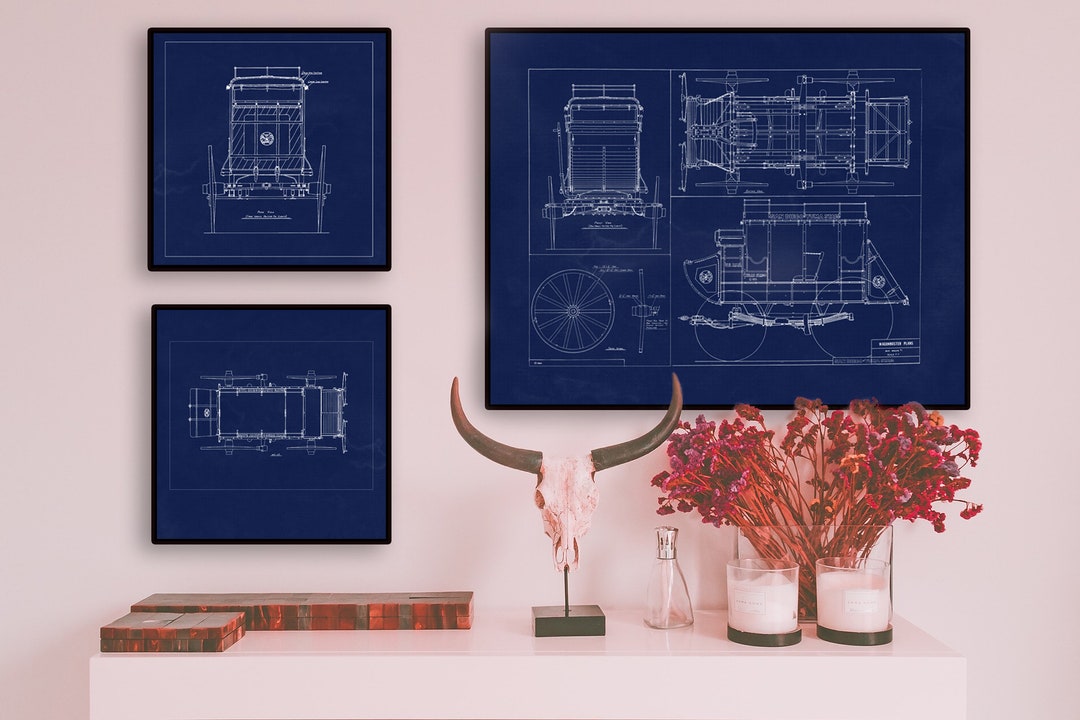 Blueprint Set of Three Digital Photo Wall Decor Antique Wells Fargo ...