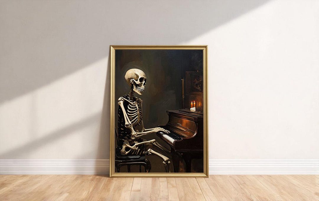 Skeleton Plays Piano Halloween Wall Art Printable for Spooky Home Decor ...