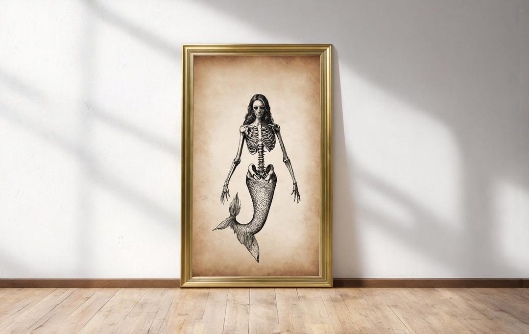 Mermaid Skeleton Anatomy Printable Art - for Boho Halloween Wall Art ...