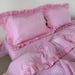 Pink Stripe Ruffle Bedding Set: 100% Cotton Duvet Cover and Pillowcases ...