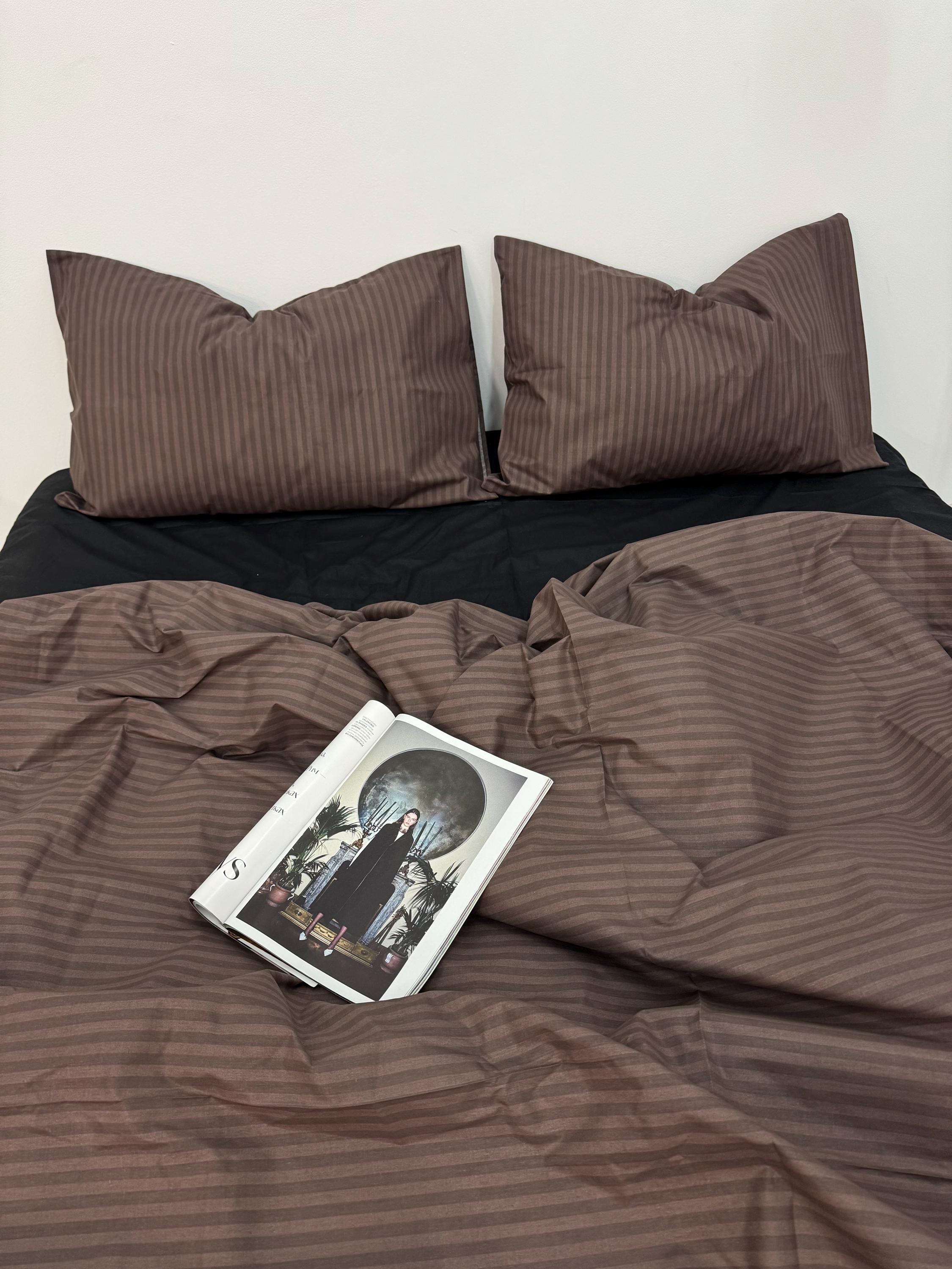 Brown Striped Bedding Set 4 Pcs: Duvet Cover, 2 Pillowcases,stripe ...