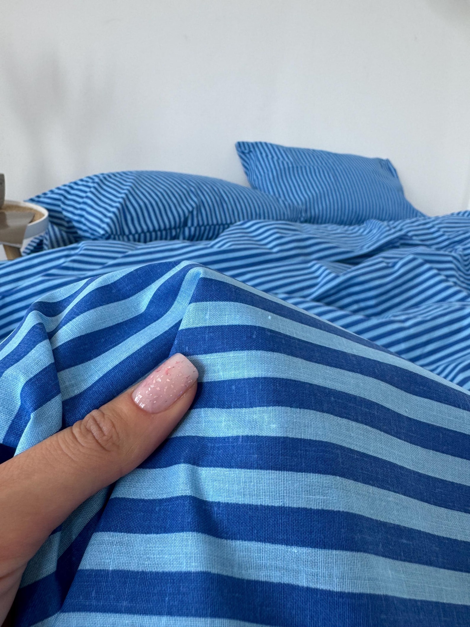 Stripe Blue Bedding Set: Duvet Cover, Pillowcases, Flat or Fitted Sheet ...