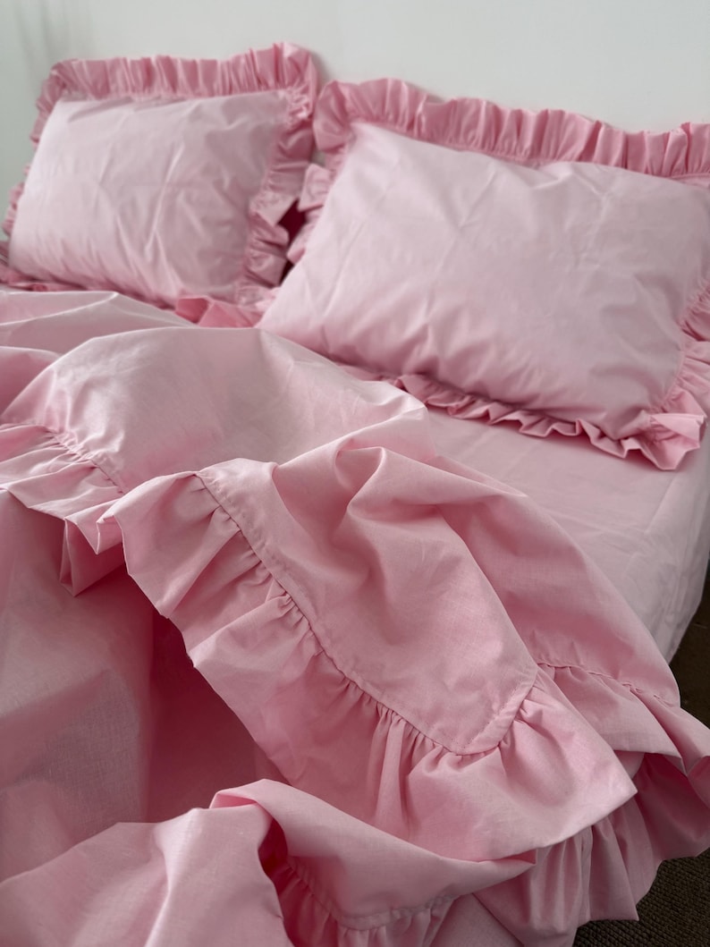 Barbie Pink Ruffled Bedding Set 4pc - 100 Cotton - Duvet Cover ...