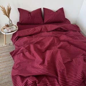 Stripe Red Bedding Set: Duvet Cover, Pillowcases, Flat or Fitted Sheet ...