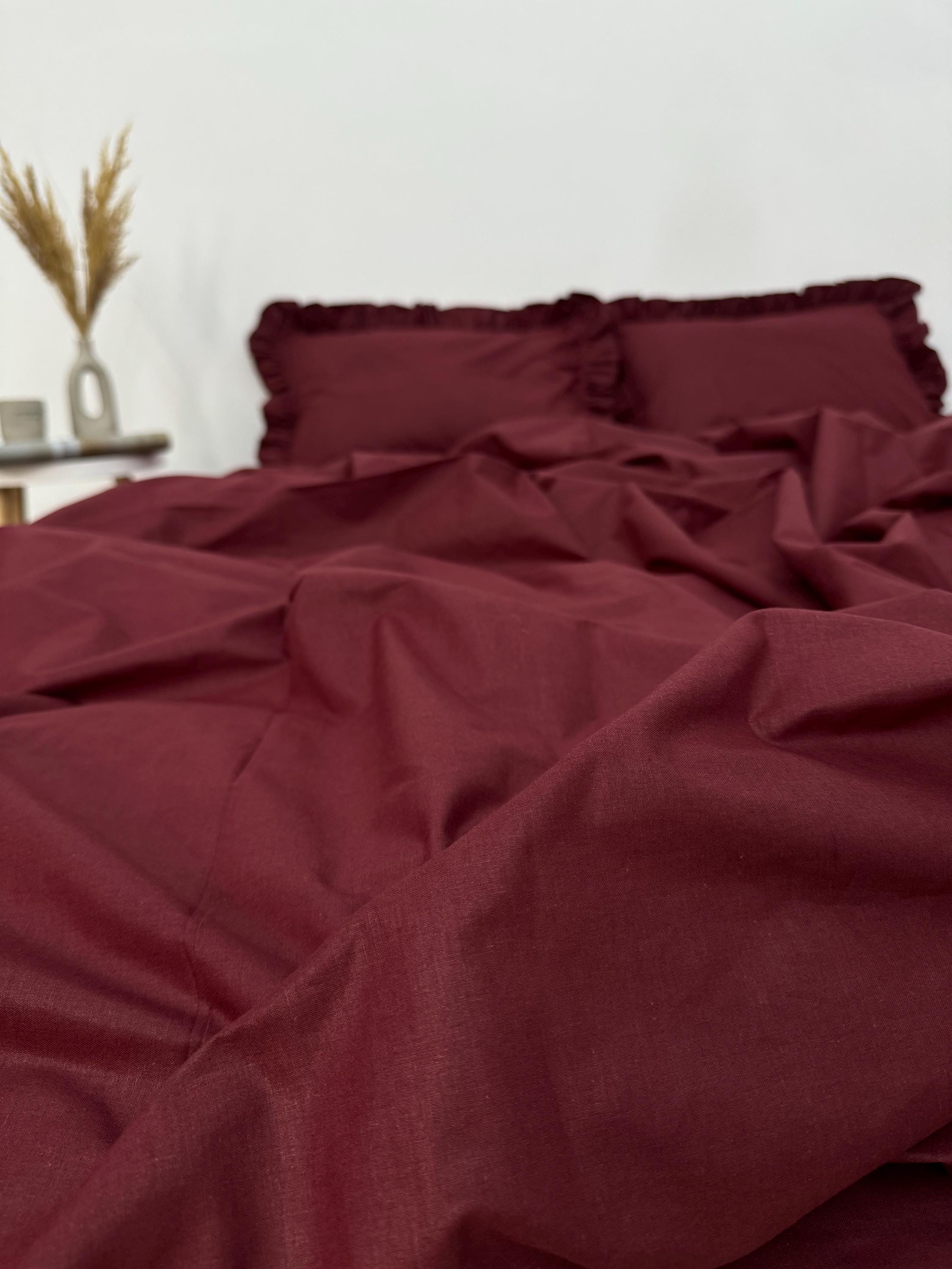 Dark Red Ruffle Bedding 100 Cotton 4 Piece Set : Duvet Cover, 2 ...