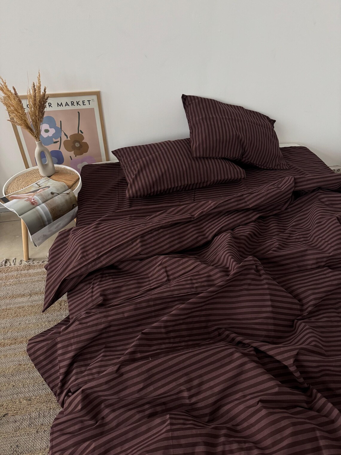 Brown Striped Bedding - Set 4 Pc - Duvet Cover, Flat or Fitted Sheet ...
