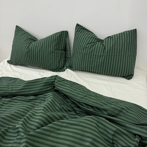Green Striped Duvet Cover | Cotton Duvet Cover | Twin, Full, Queen ...
