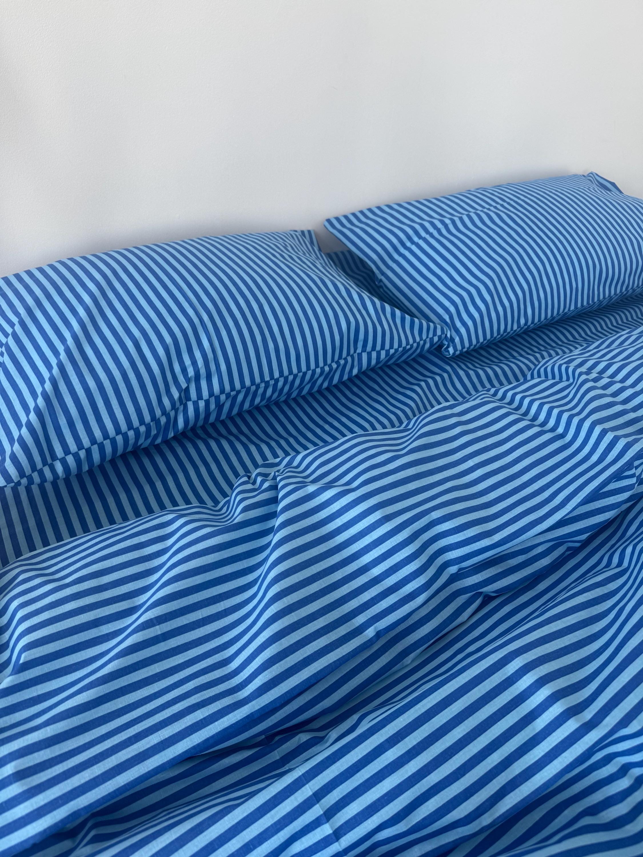 Stripe Blue Bedding Set: Duvet Cover, Pillowcases, Flat or Fitted Sheet ...