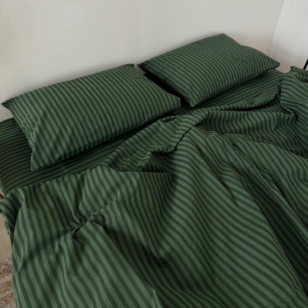 Green Striped Duvet Cover | Cotton Duvet Cover | Twin, Full, Queen ...
