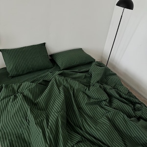 Green Striped Bedding Set Duvet Cover and Pillowcases Striped Duvet ...