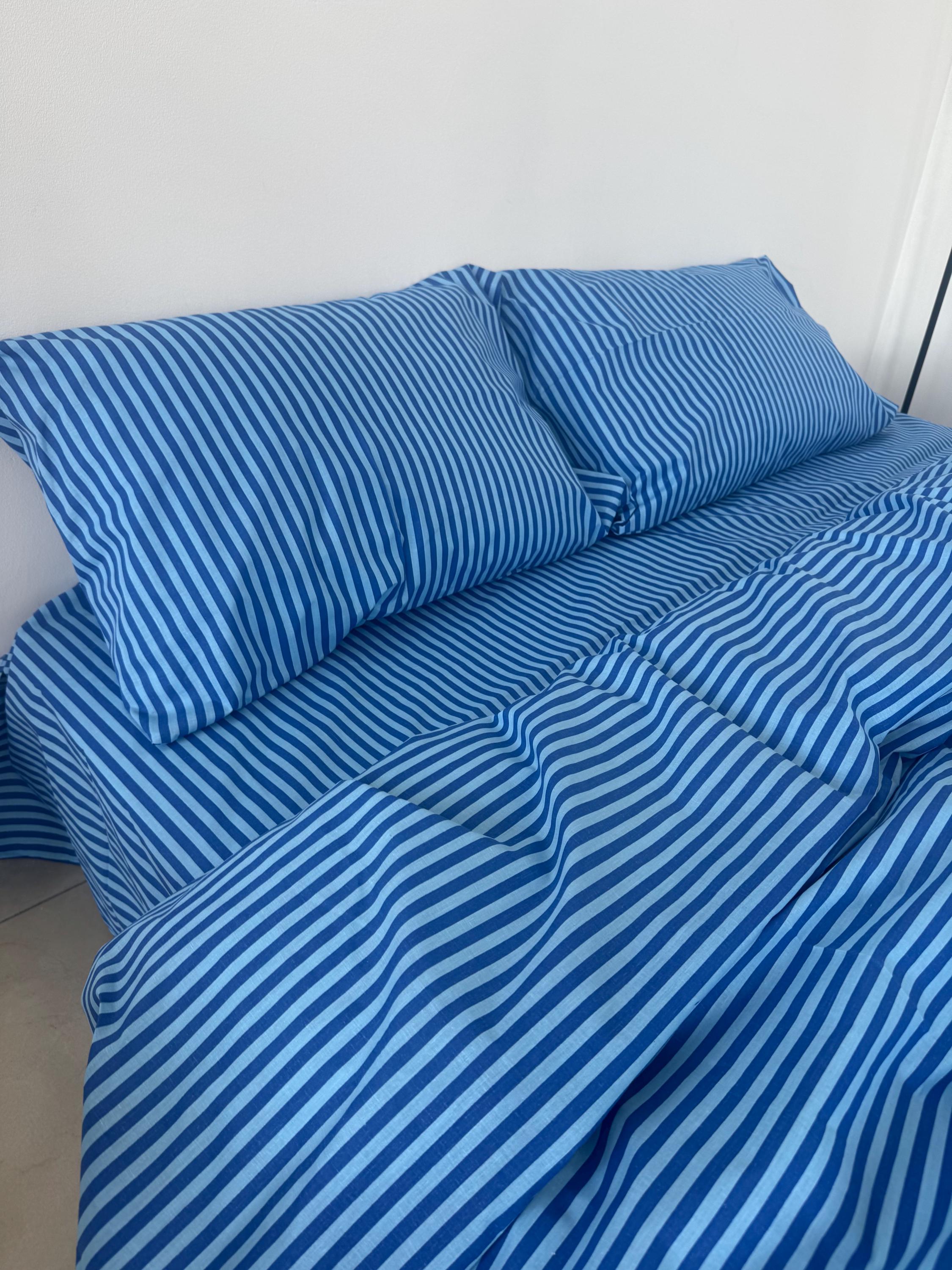 Stripe Blue Bedding Set: Duvet Cover, Pillowcases, Flat or Fitted Sheet ...