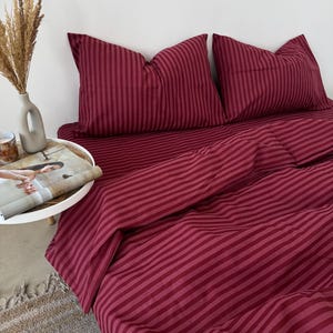 Stripe Red Bedding Set: Duvet Cover, Pillowcases, Flat or Fitted Sheet ...