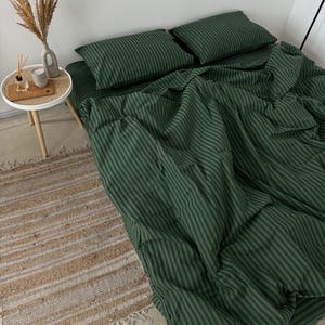 Green Striped Bedding Set Duvet Cover and Pillowcases Striped Duvet ...