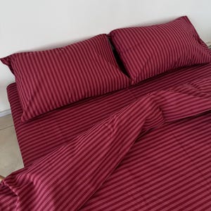 Stripe Red Bedding Set: Duvet Cover, Pillowcases, Flat or Fitted Sheet ...