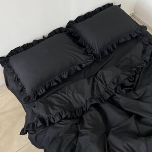 Black Ruffle Bedding 100% Cotton 4 Piece Set : Duvet Cover, 2 ...