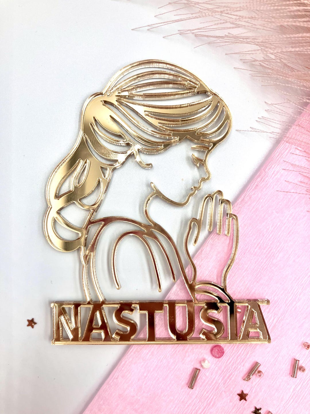 MINIOWELOVE | Praying Girl Cake Decor | Gold Acrylic Praying Girl ...
