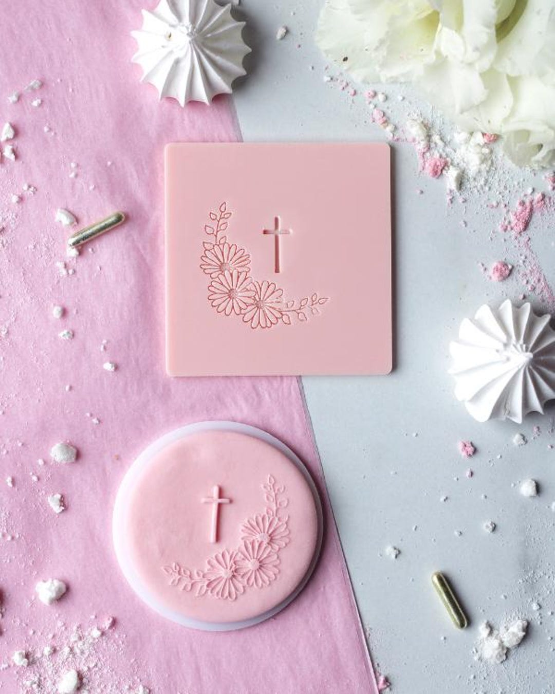 MINIOWELOVE | Embosser CROSS Floral Border | Cake Stamp | Fondant ...