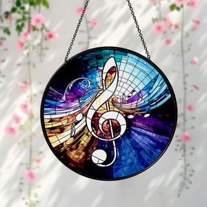 Music Note Treble Clef Stained Glass Window Hanging,music Lover Gift ...