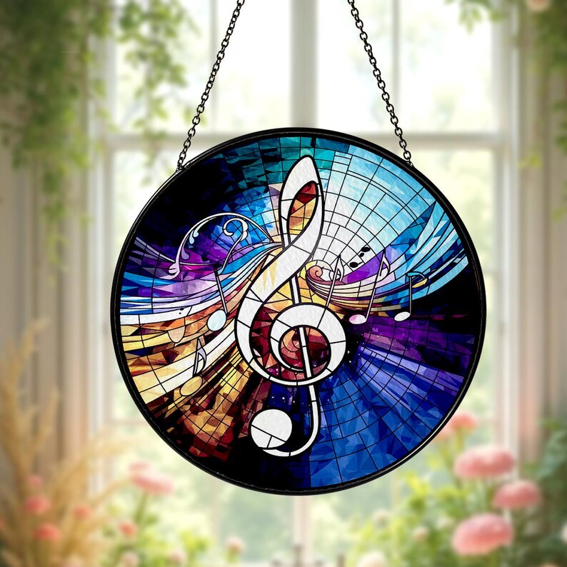 Music Note Treble Clef Stained Glass Window Hanging,music Lover Gift ...