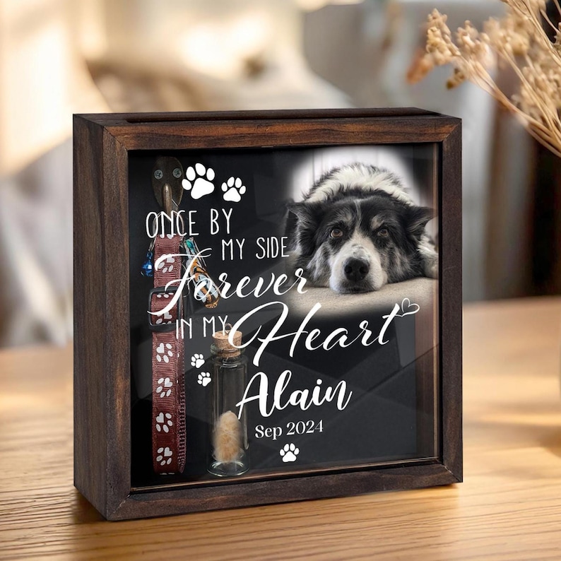 Personalized Memorial Pet Shadow Box With Pet Portrait Photo, Pet ...