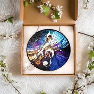 Music Note Treble Clef Stained Glass Window Hanging,music Lover Gift ...