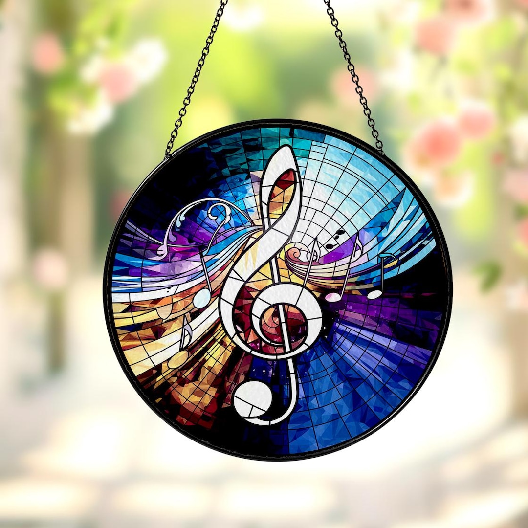 Music Note Treble Clef Stained Glass Window Hanging,music Lover Gift ...