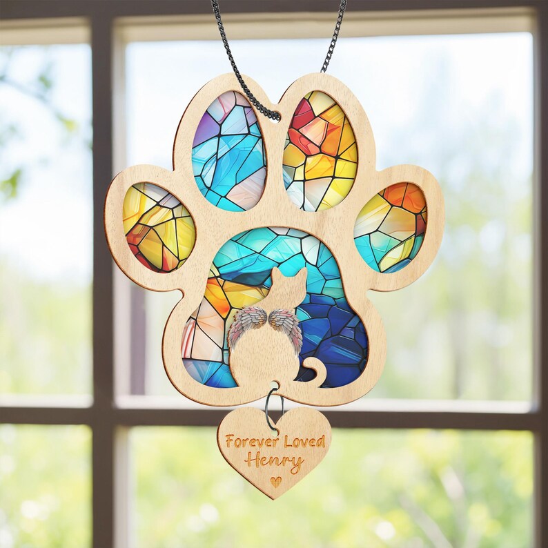 Memorial Pet Paw Suncatcher, Dog Loss Died Sympathy Gift, Dog Memorial ...