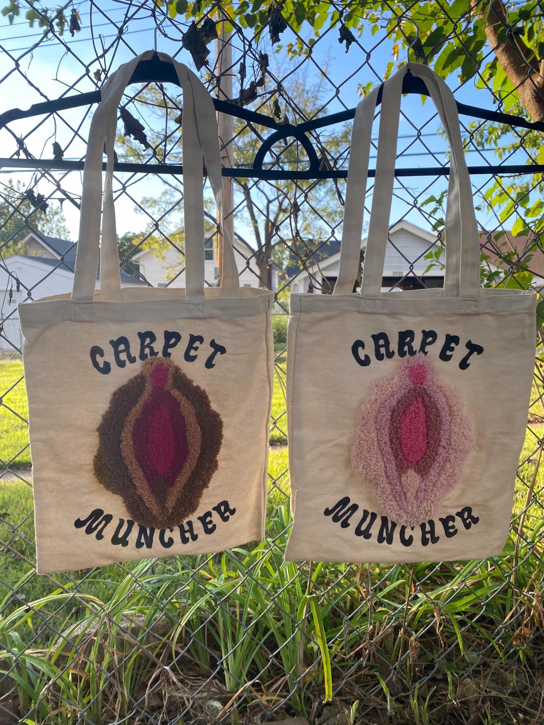 Hand-tufted Yoni / Vulva Tote Bag carpet Munchers Peachy Keen & Caramel ...