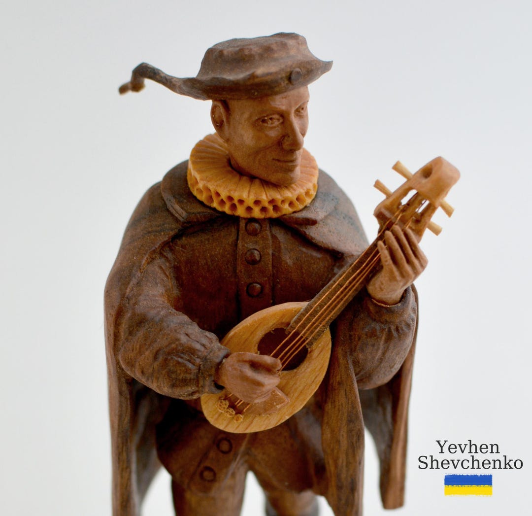 Handmade Walnut Musician Figurine: Medieval Magdolin Player - Etsy