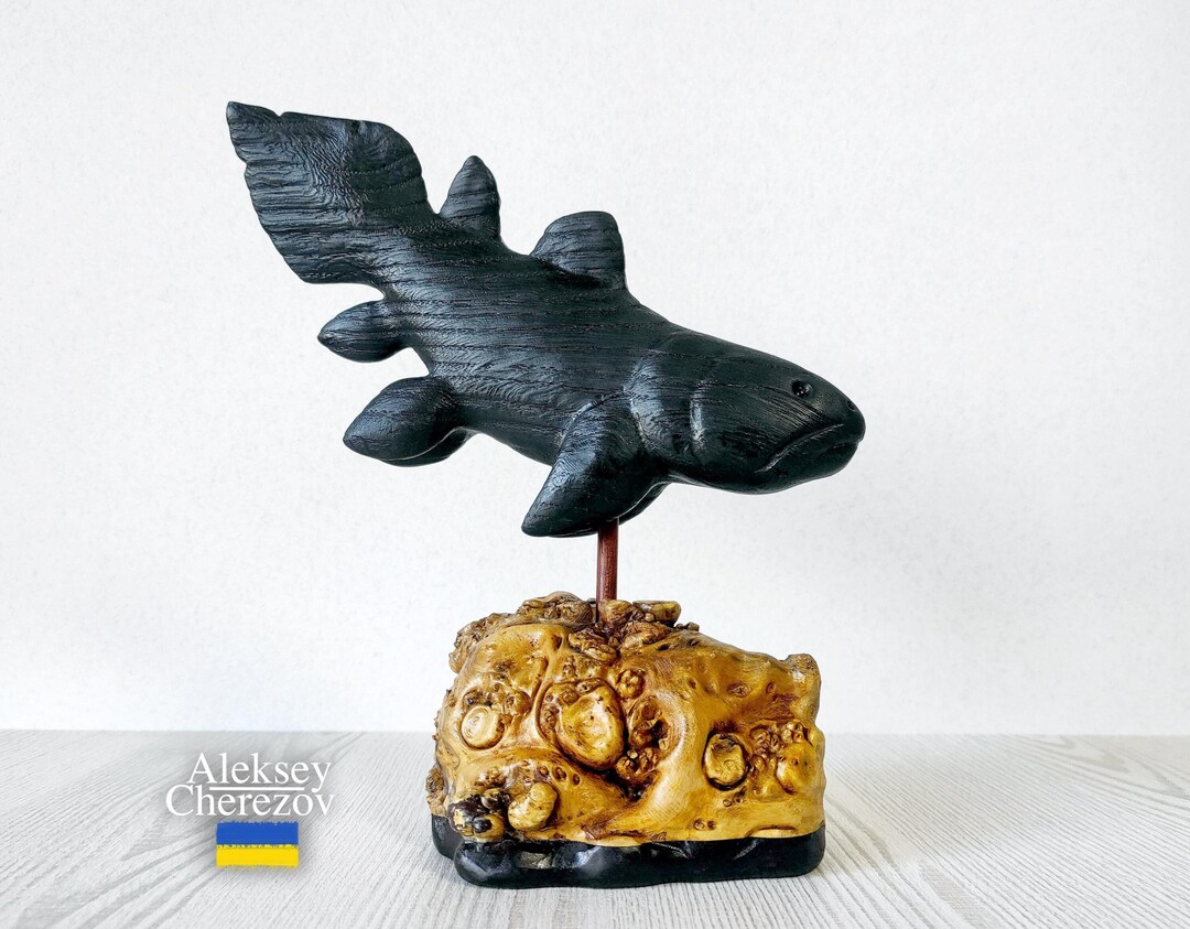 Coelacanth. Latimeria Fish Sculpture – Hand-carved Fossil Fish in Wood ...