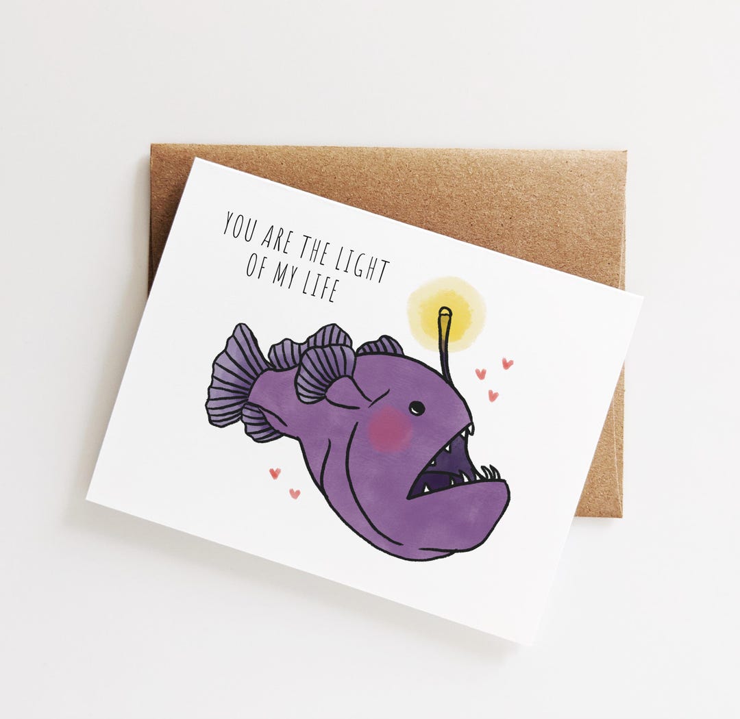 Cute Anglerfish Love Card, Black Seadevil, You Are the Light of My Life ...