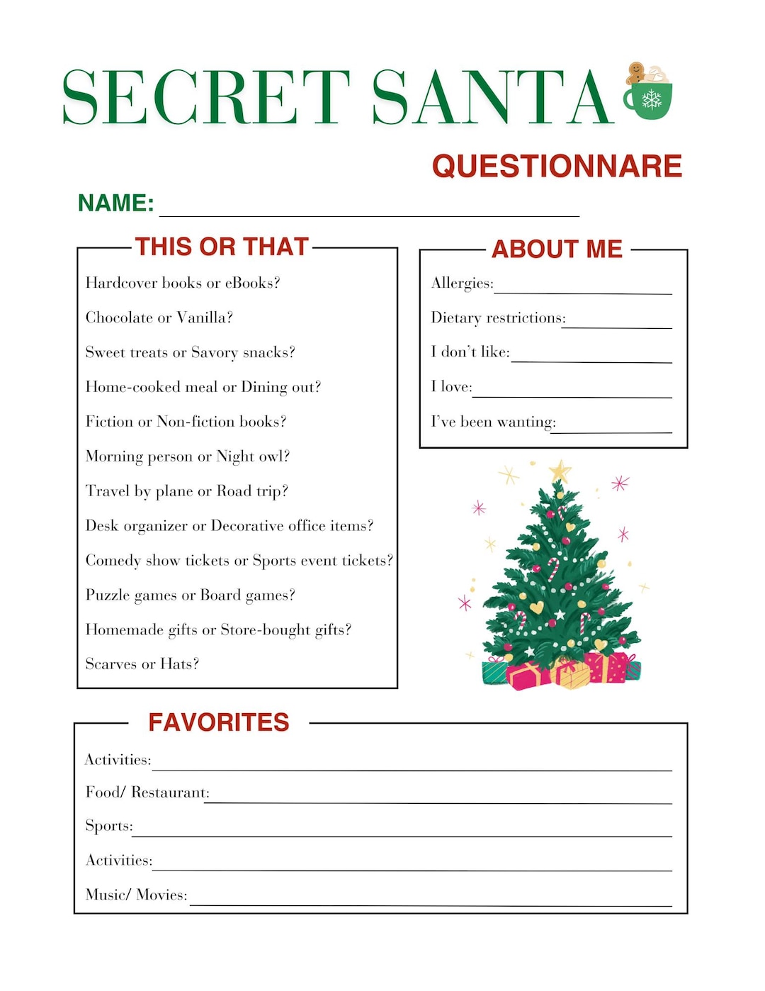 Secret Santa Questionnaire - Etsy