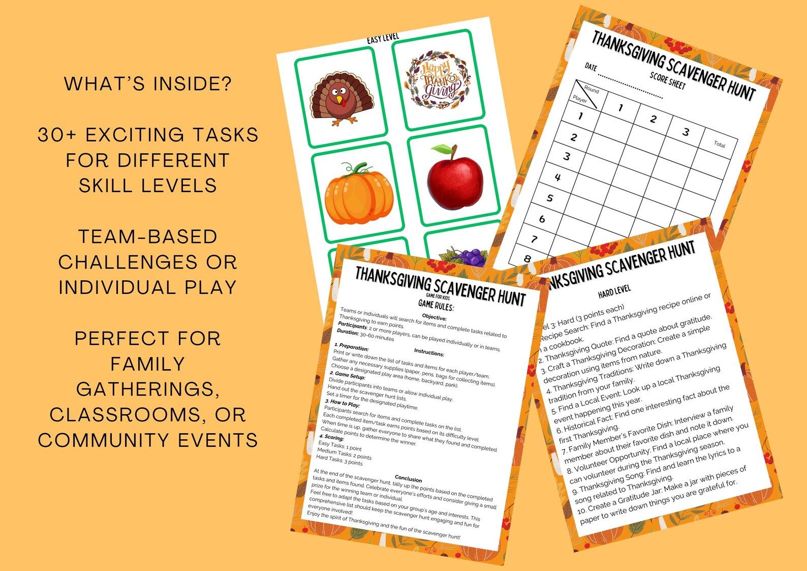 Thanksgiving Scavenger Hunt for Kids Printable Kids Scavenger Activity ...