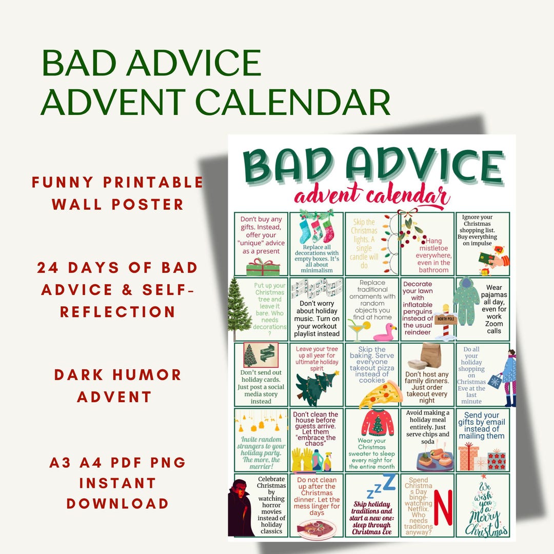 Bad Advice Advent Calendar Funny Printable Wall Poster Sarcastic ...