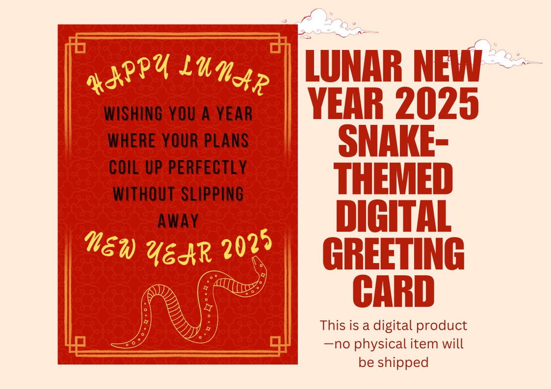 Lunar New Year 2025 Card Digital Download Chinese New Year Snake-themed ...