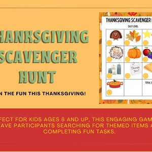 Thanksgiving Scavenger Hunt for Kids Printable Kids Scavenger Activity ...