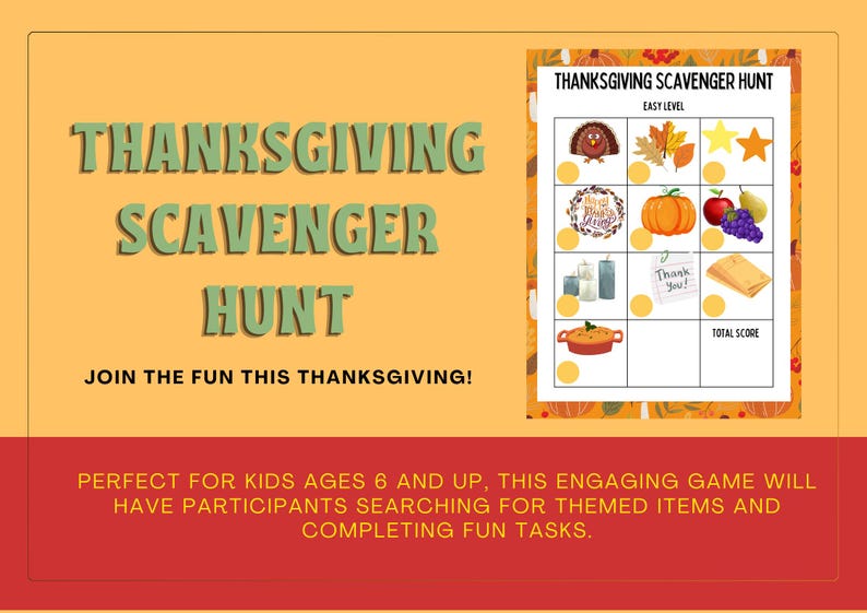 Thanksgiving Scavenger Hunt for Kids Printable Kids Scavenger Activity ...