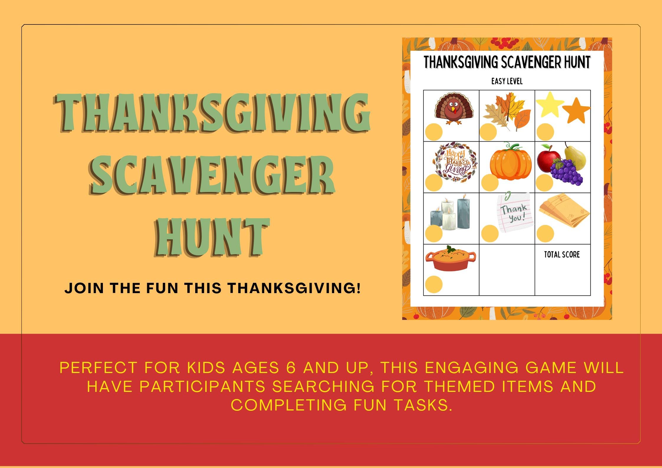 Thanksgiving Scavenger Hunt for Kids Printable Kids Scavenger Activity ...