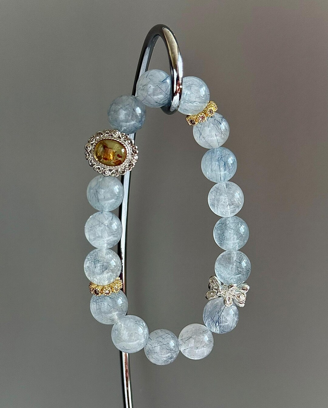 Blue Rutilated Quartz Bracelet | 11mm Beads | 16cm (6.5") Wrist ...