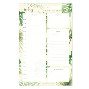 Daily Planner Notepad Tear off Pad, Tropical Leaves Watercolor ...