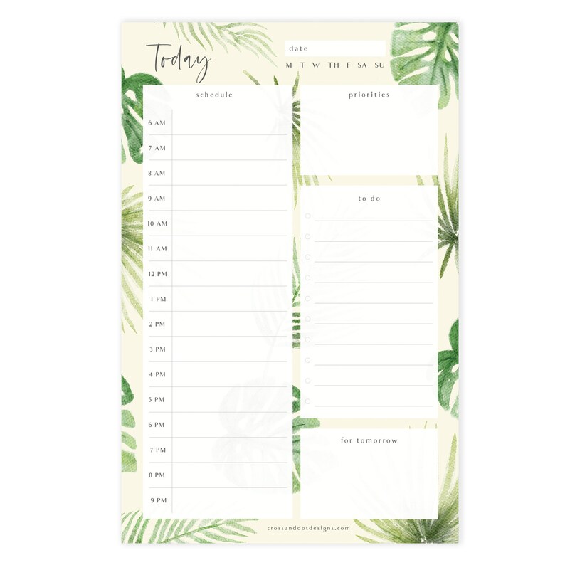 Daily Planner Notepad Tear off Pad, Tropical Leaves Watercolor ...