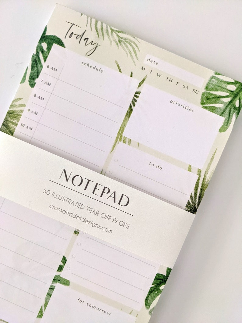 Daily Planner Notepad Tear off Pad, Tropical Leaves Watercolor ...