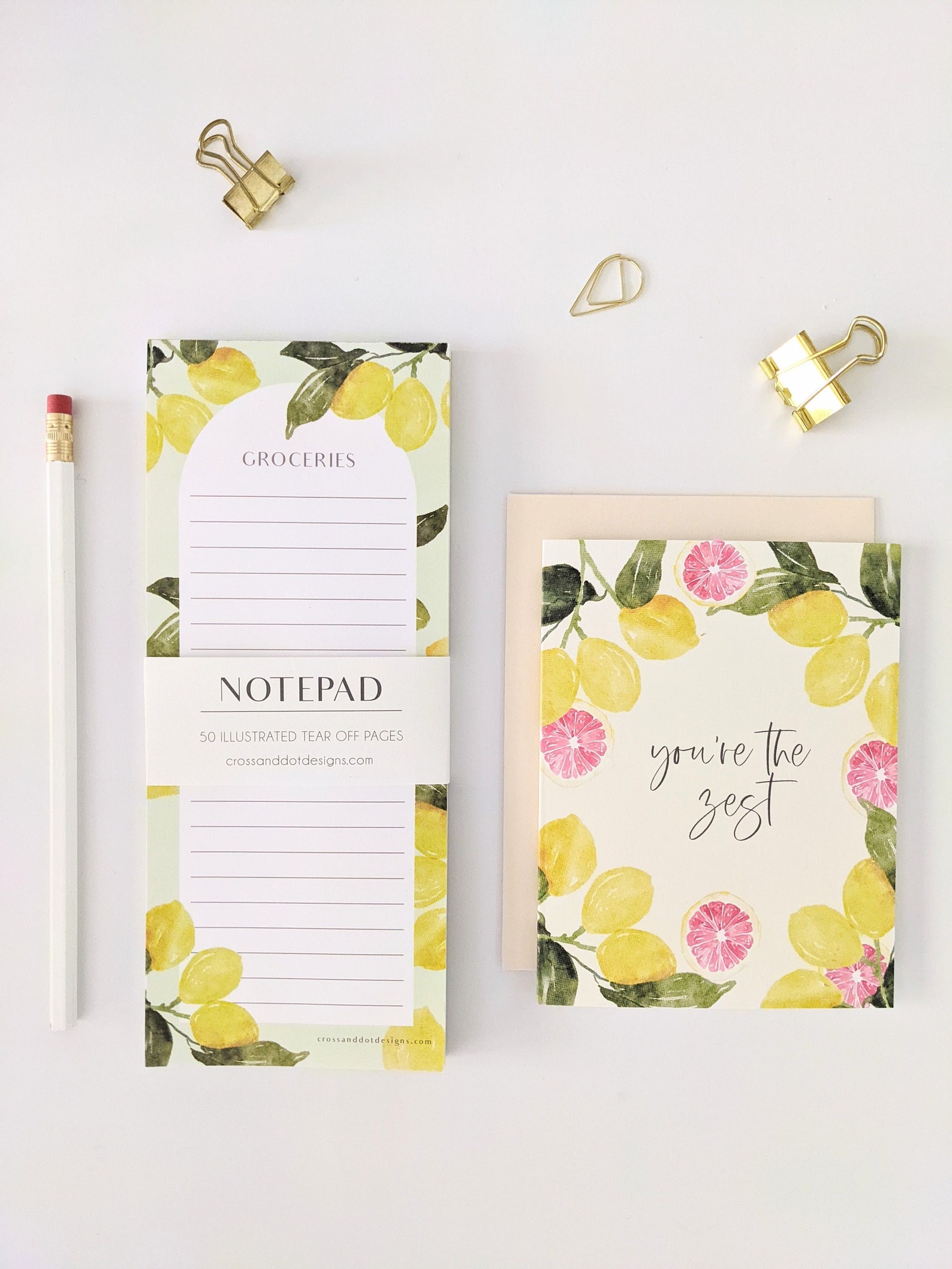 Lemon Grocery Tear off Pad, Watercolor Notepad, Desk Planner, Floral ...