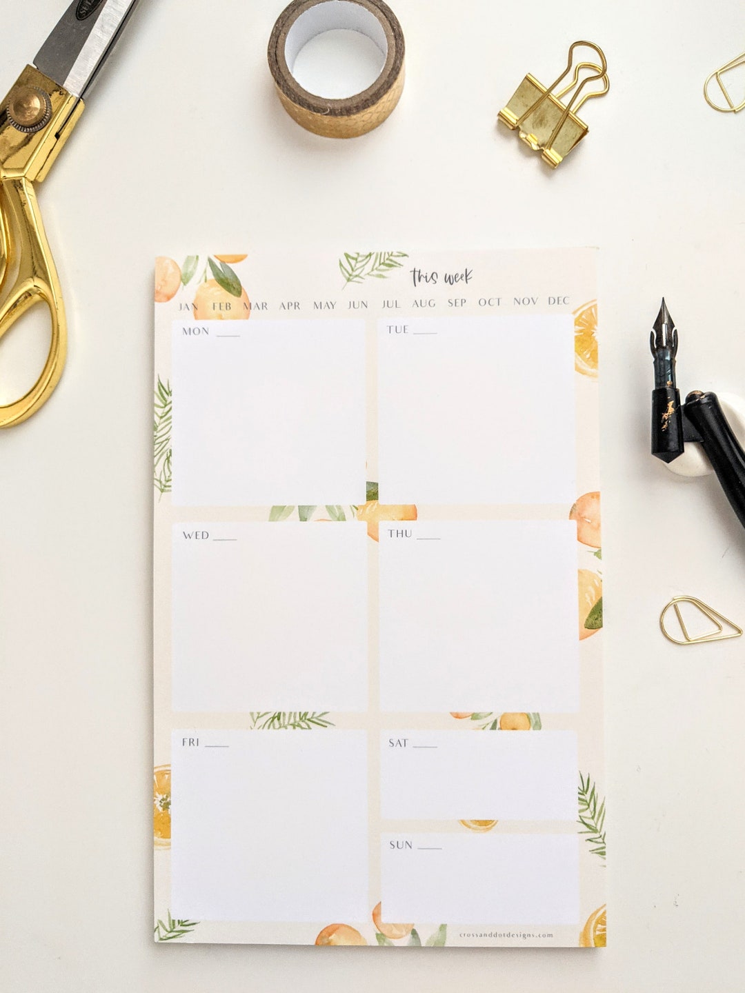 Weekly Planner Notepad Tear off Pad, Clementine Citrus Watercolor ...