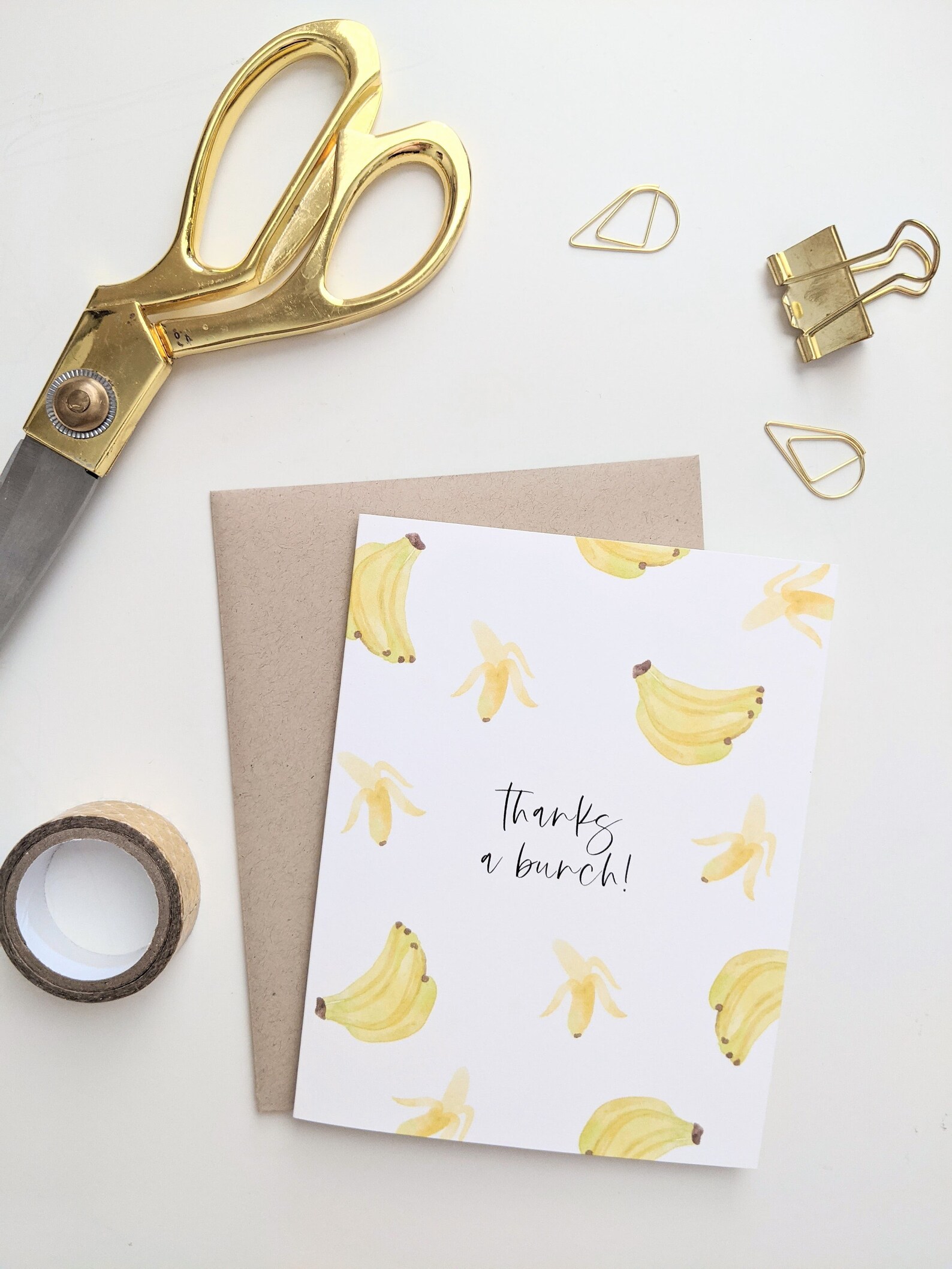 Thanks a bunch banana card, thank you card, food pun, funny card ...