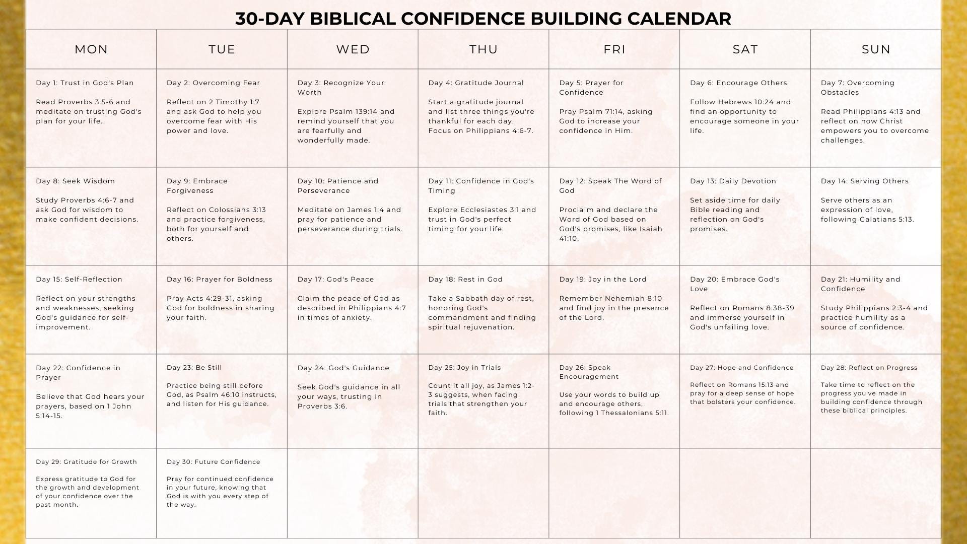 30 Day Biblical Confidence Calender - Etsy
