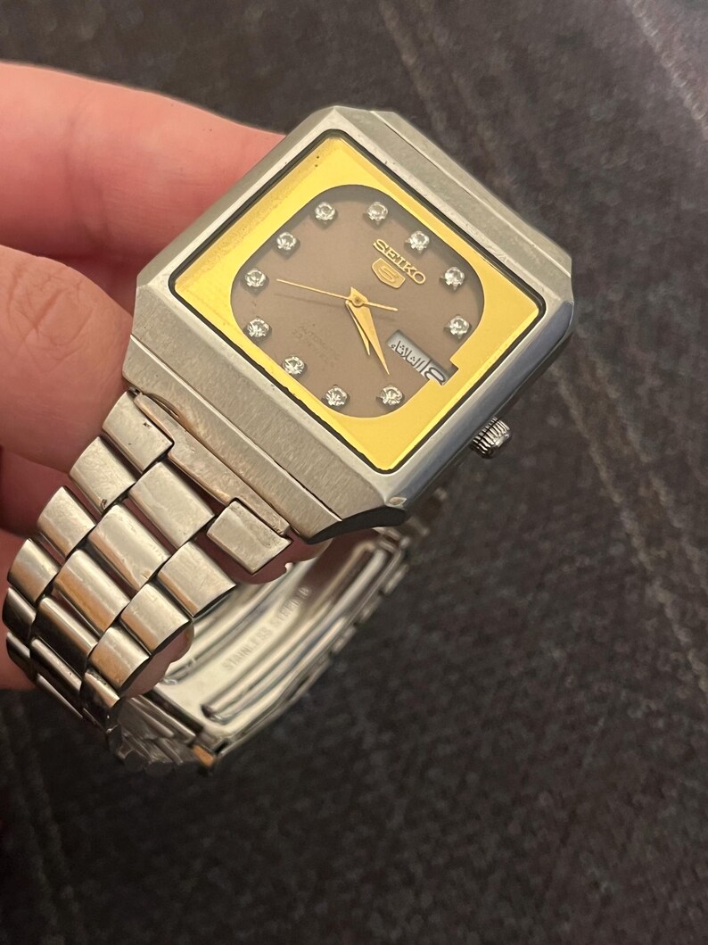 Seiko 5 Mens Automatic Watch Brown Dial Silver Strap Dial Used Good ...