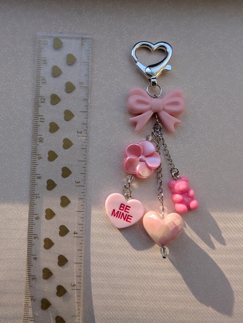 Cute Aesthetic Pink Bow Coquette Kawaii Keychain, Candy Bag Charm ...