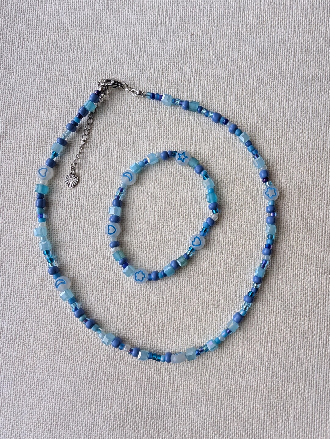 Y2K Blue Beaded Necklace and Bracelet Set, 90s Jewelry, Tarnish ...