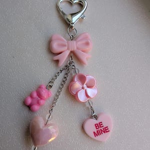 Cute Aesthetic Pink Bow Coquette Kawaii Keychain, Candy Bag Charm ...